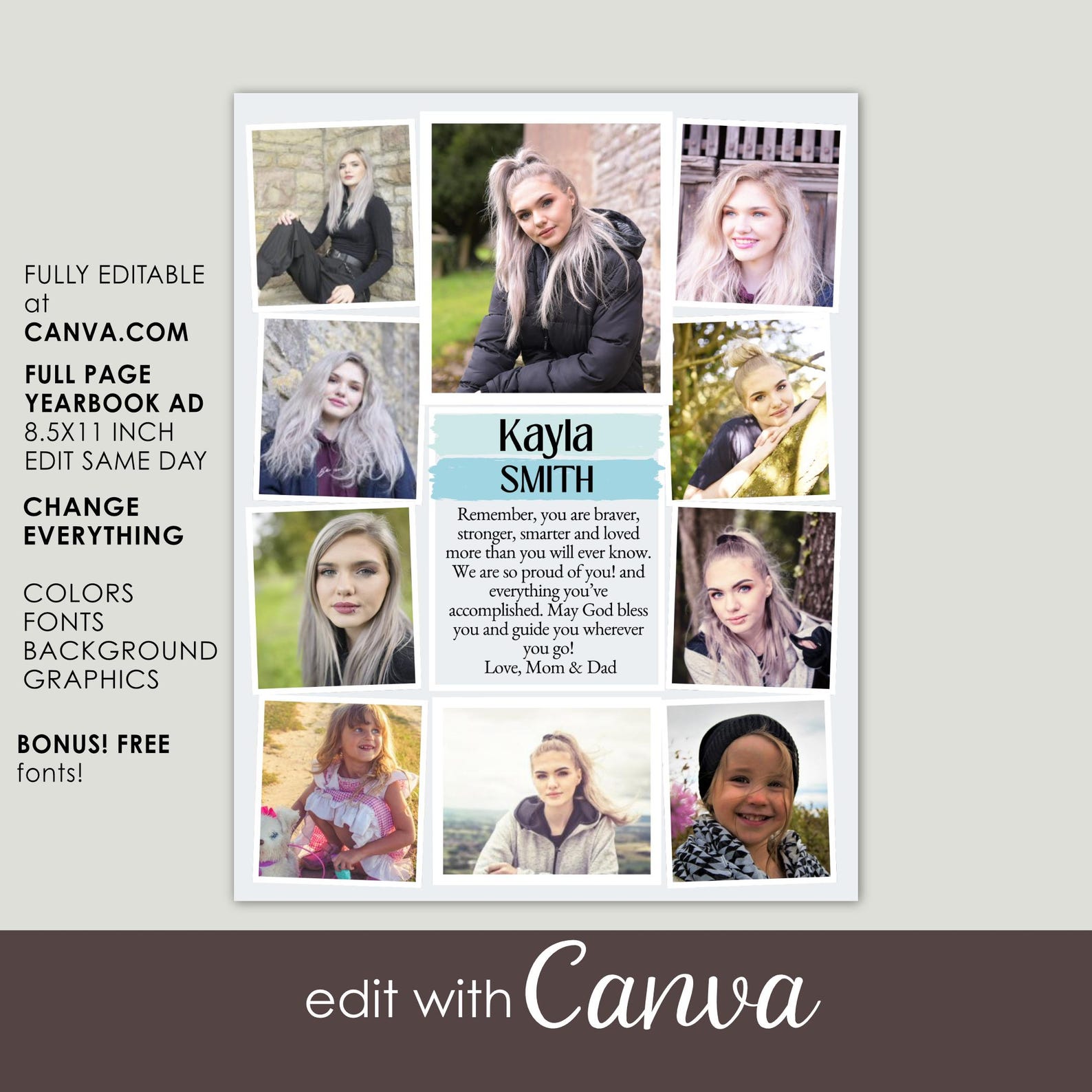 Yearbook Full Page Ad Photo Collage, Canva Template, 10 Framed Pictures ...