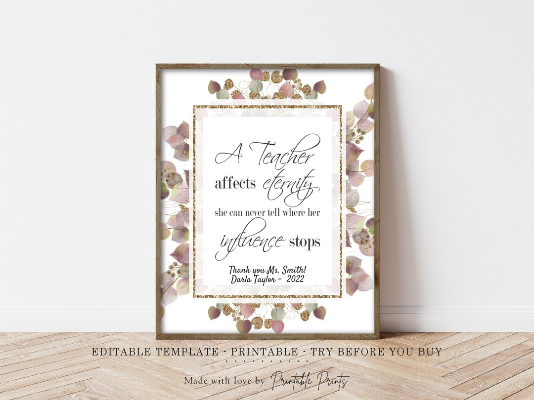 TEACHER GIFT Printable Personalized Poem, Instant Download, Editable ...