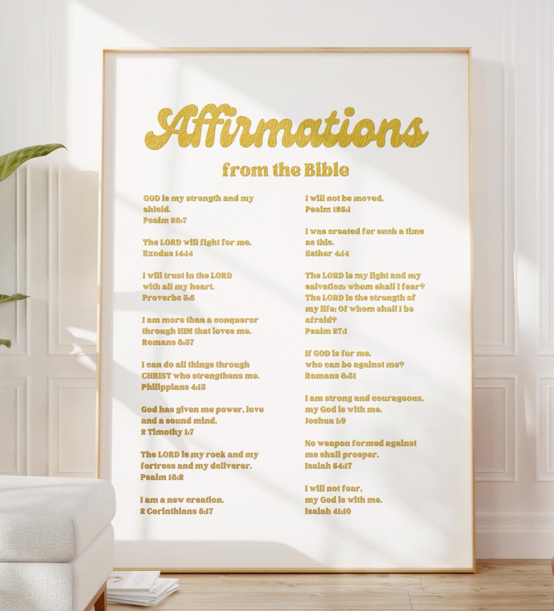 Affirmations Printable Poster Print, Gold Bible Verse Scriptures Wall ...