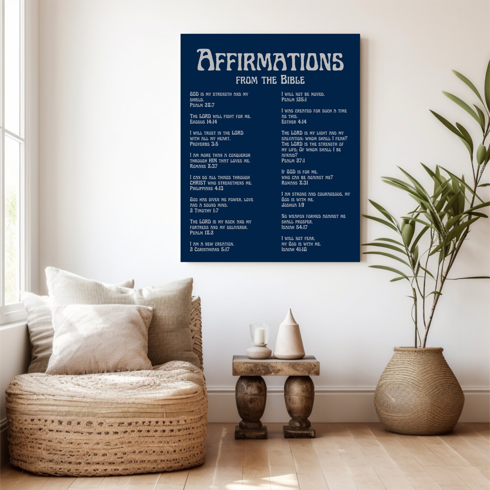 DAILY AFFIRMATIONS Scriptures Retro Navy Blue Trendy Wall Art Printable ...