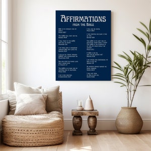 DAILY AFFIRMATIONS Scriptures Retro Navy Blue Trendy Wall Art Printable ...