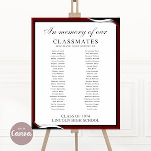 Class Reunion in Memory of Board, Printable Canva Template, Memorial ...