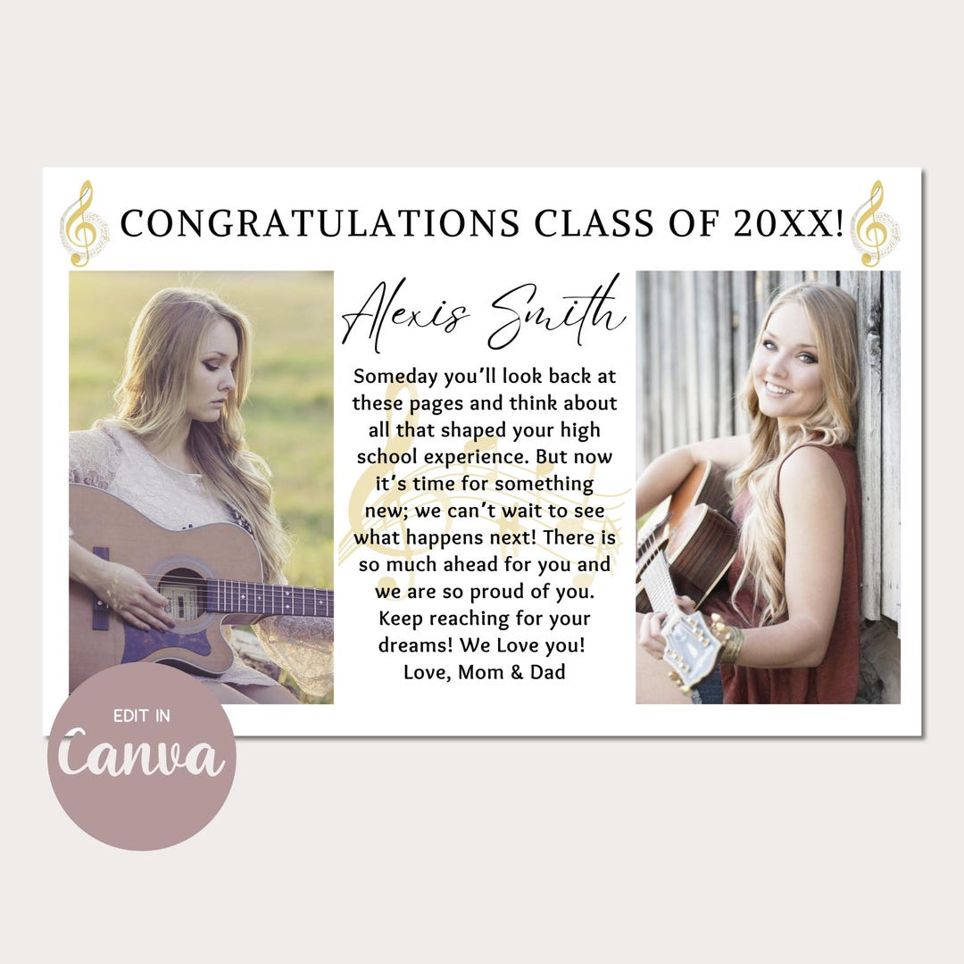 YEARBOOK AD Template Band Music Theme, Half Page Ad, 2 Photo, Editable ...