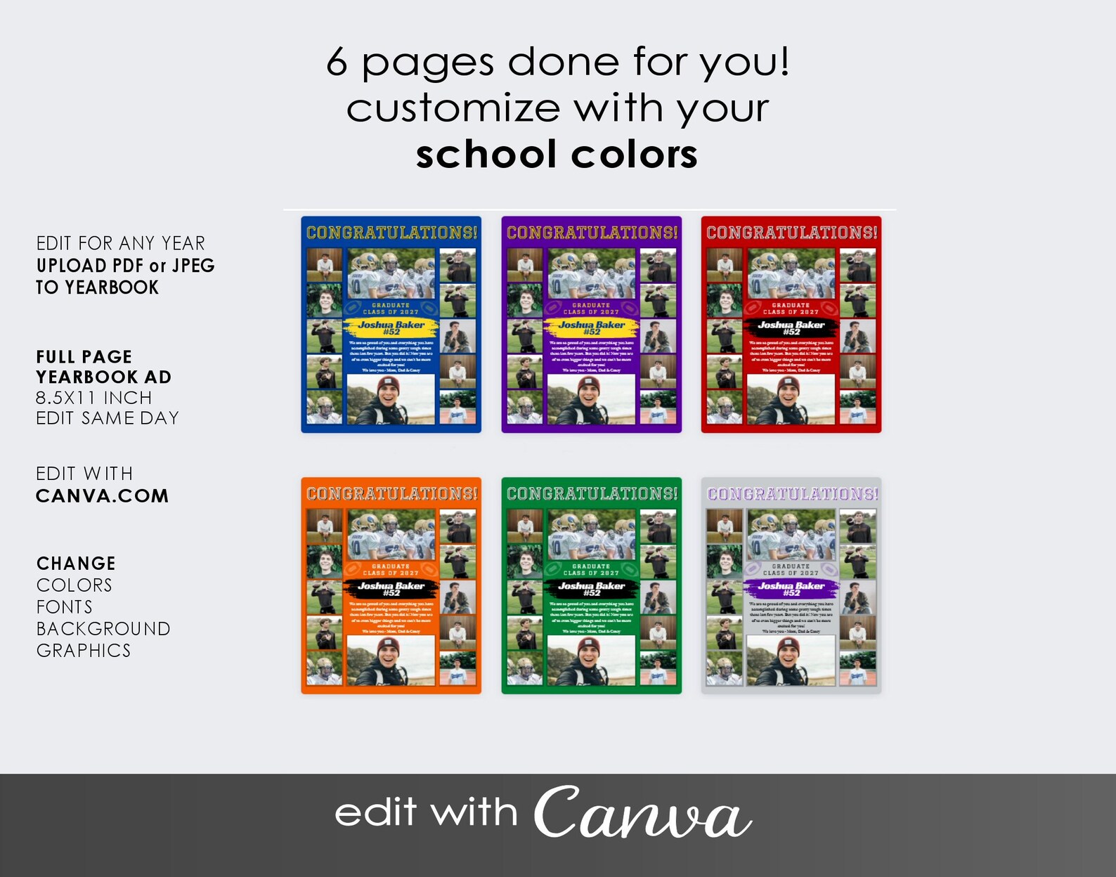 Full Page FOOTBALL YEARBOOK Ad Template, Ad Set Edit With Canva ...