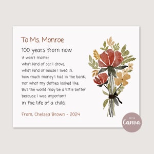 TEACHER GIFT Printable Template, Edit With Canva, Teacher Appreciation ...