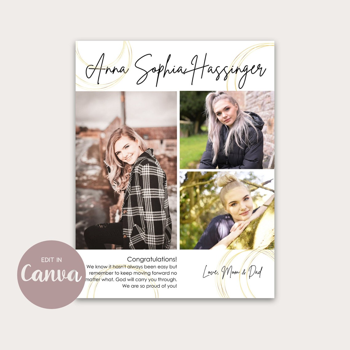 Yearbook Ad 2026 Full Page, CANVA Template Editable Layout Gold, Senior ...