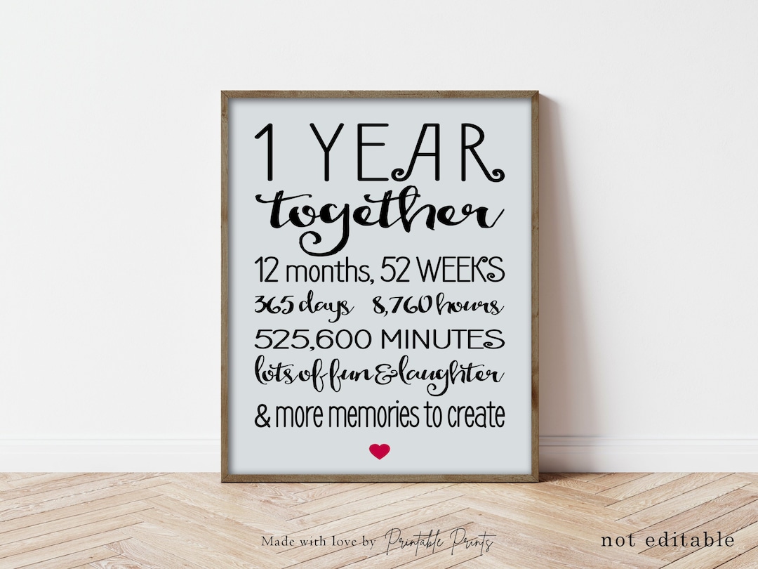 1 Year Anniversary Sign Annviersary Cute Gift for Boyfriend Card Poster ...