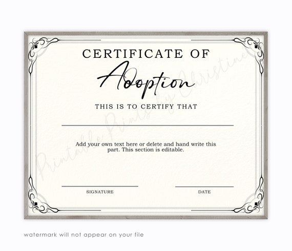 Blank Adoption Certificate Template