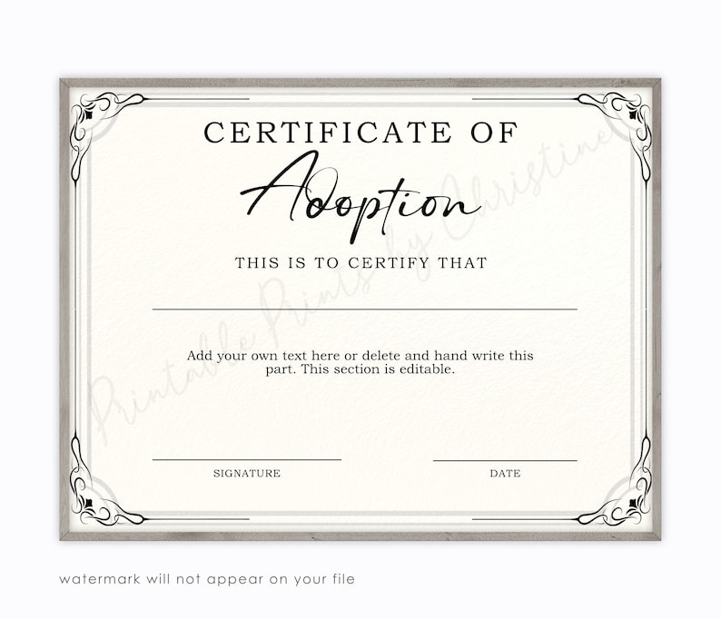 Adoption Certificate Template Edit With Canva, Certificate for Kids ...