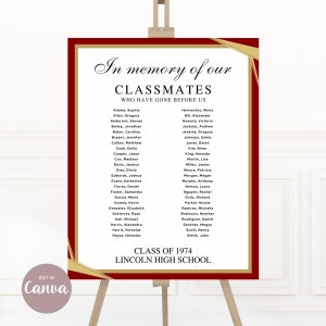 Class Reunion in Memory of Board, Printable Canva Template, Memorial ...