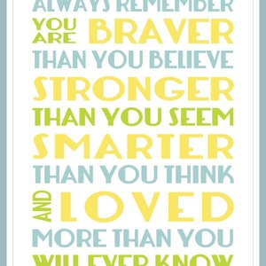 Always Remember You Are Braver Print Printable Art 8x10 11x14 Nursery ...