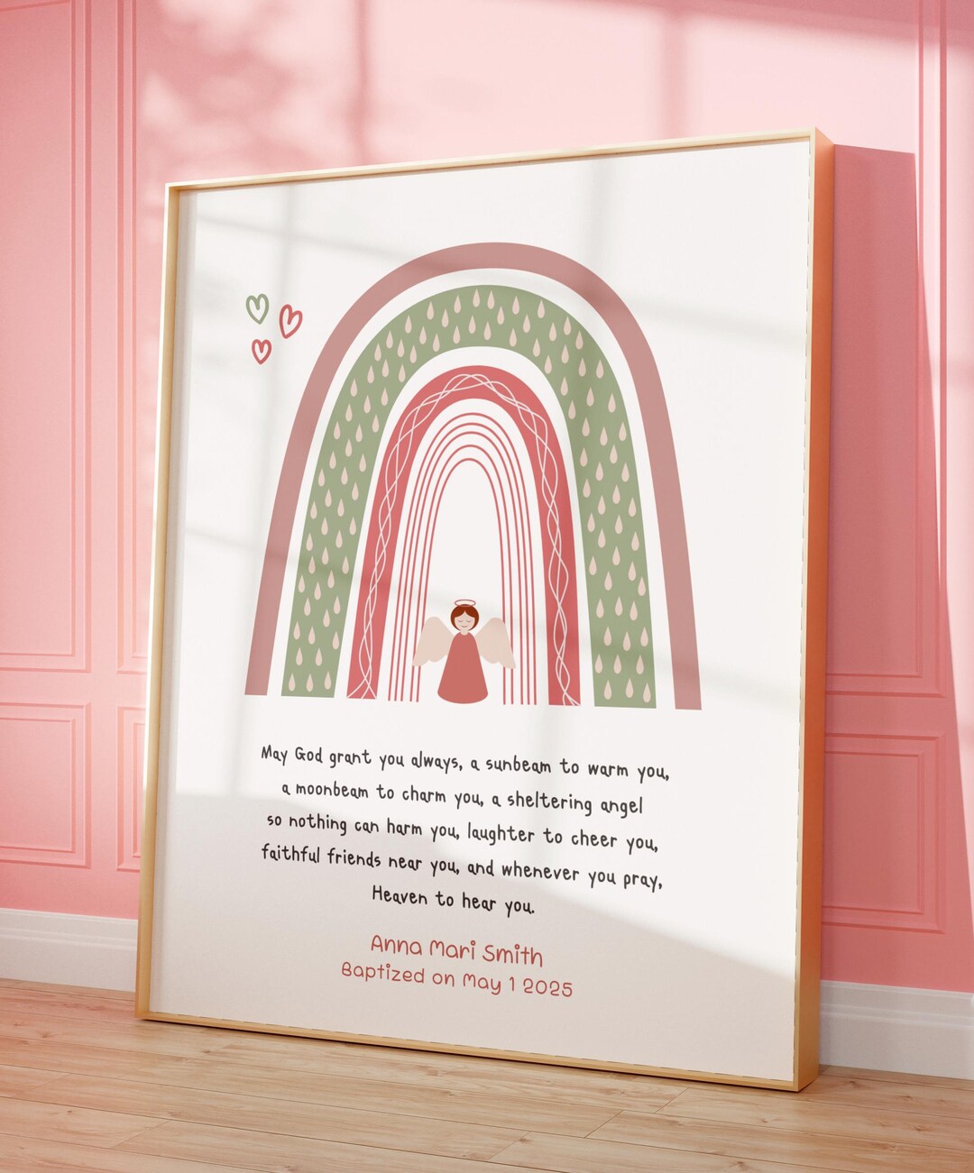 Baptism Gift Dedication Gift, Canva Template Boho Rainbow Angel, Fully ...