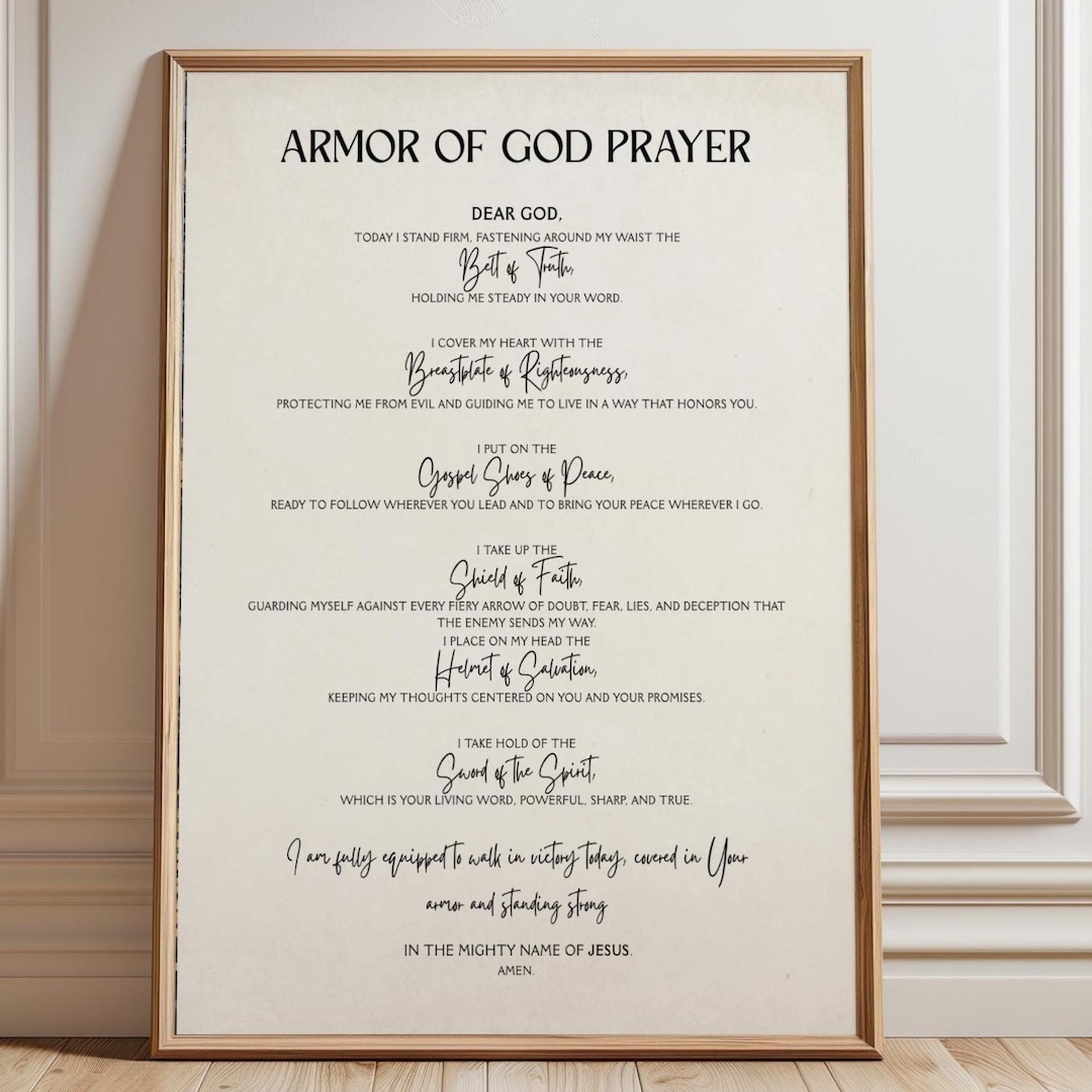 Armor of God Prayer Printable Wall Art, Ephesians 6 Christian Decor ...