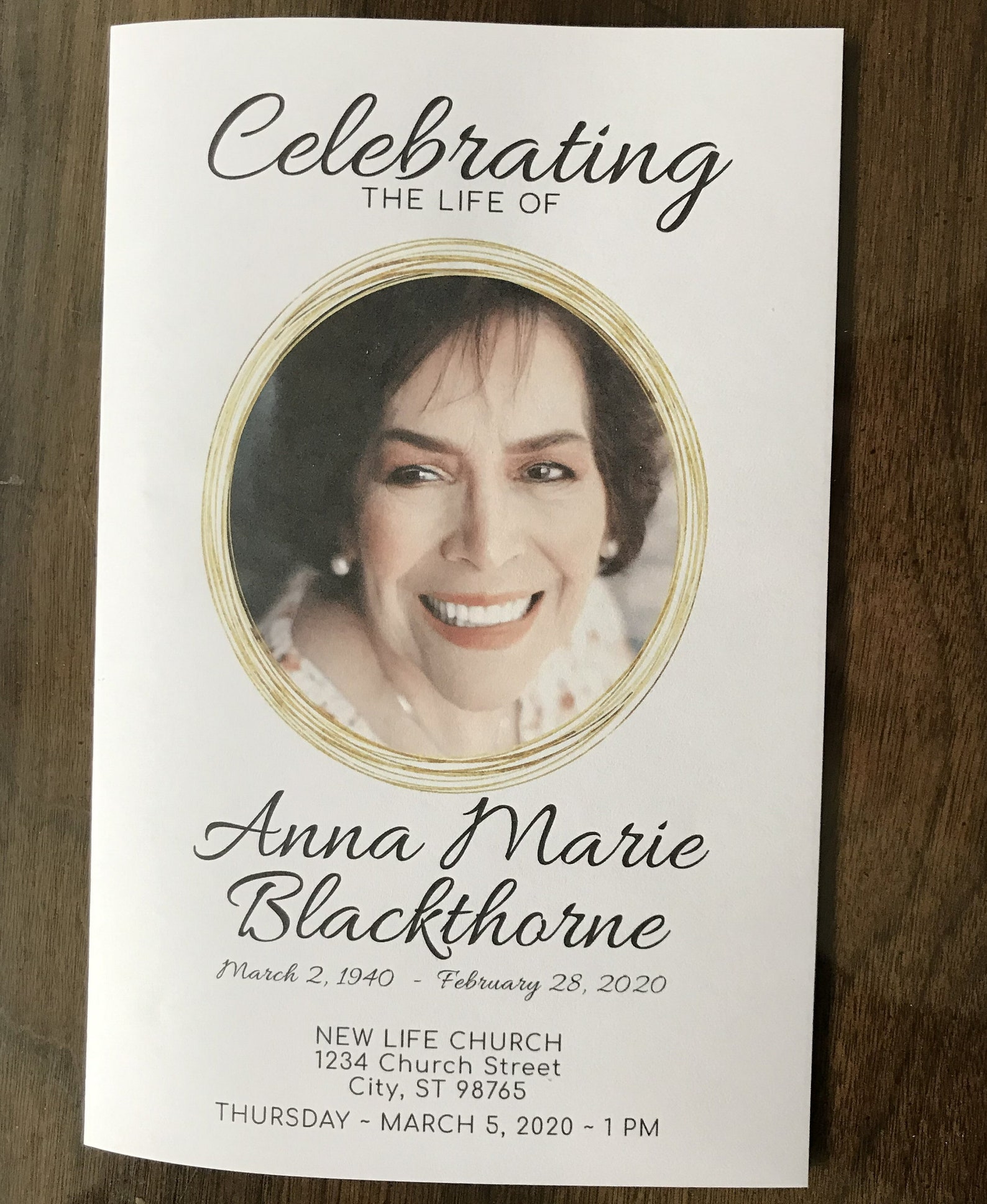 Funeral Program for Woman Editable Template Memorial Program | Etsy