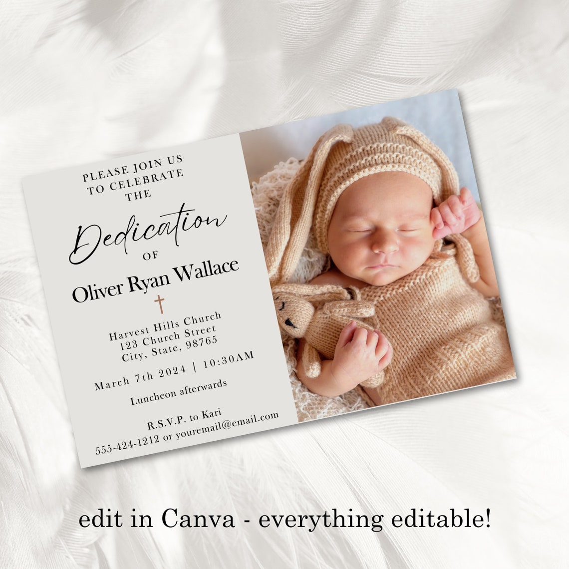 BABY DEDICATION Invitation Template, Editable in Canva, Minimalist ...
