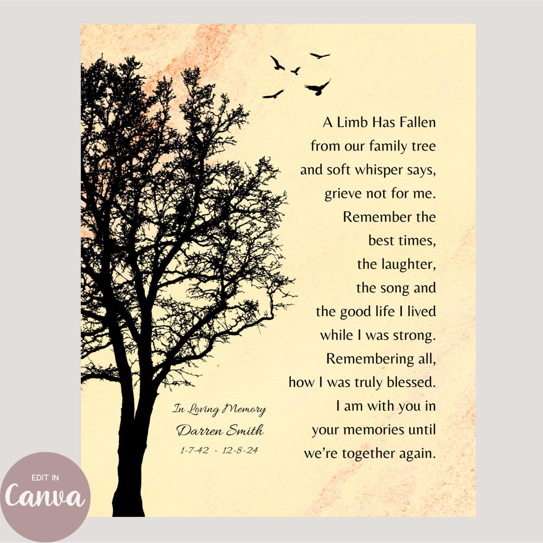 A Limb Has Fallen Memorial Family Tree, Sympathy Gift Personalized ...