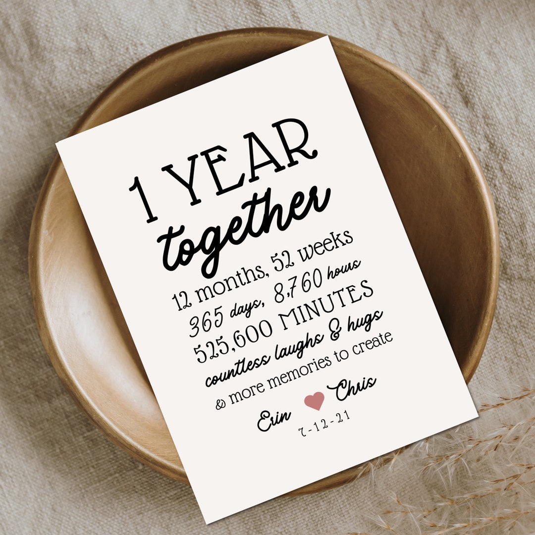 1 YEAR ANNIVERSARY Card Editable CANVA Template Printable Print ...