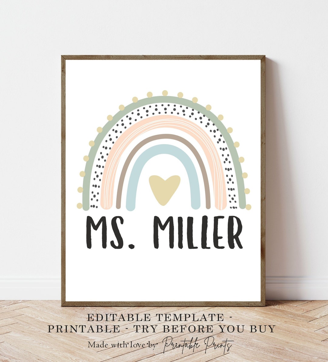 Printable Teacher Boho Rainbow Classroom Decor, Rainbow Editable ...