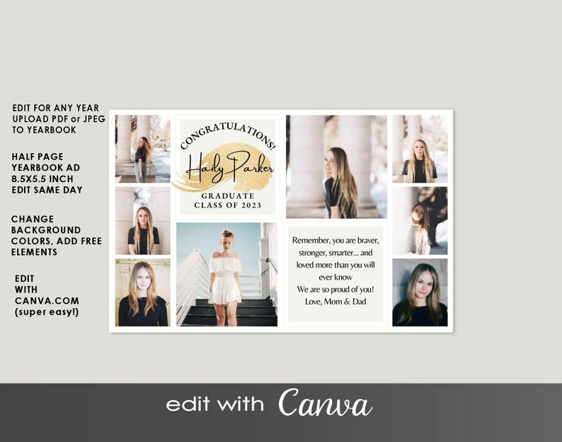 Half Page YEARBOOK AD Canva Template 2023 Editable Layout - Etsy