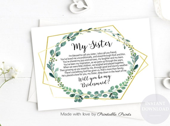 Printable Sister Will You Be My Bridesmaid Proposal Poem Etsy