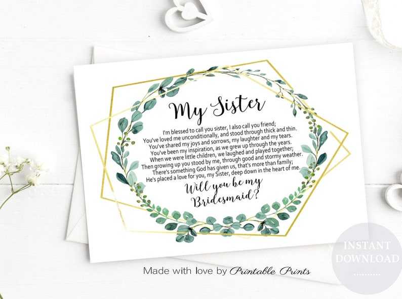 Printable Sister Will You Be My Bridesmaid Proposal Poem Etsy Singapore