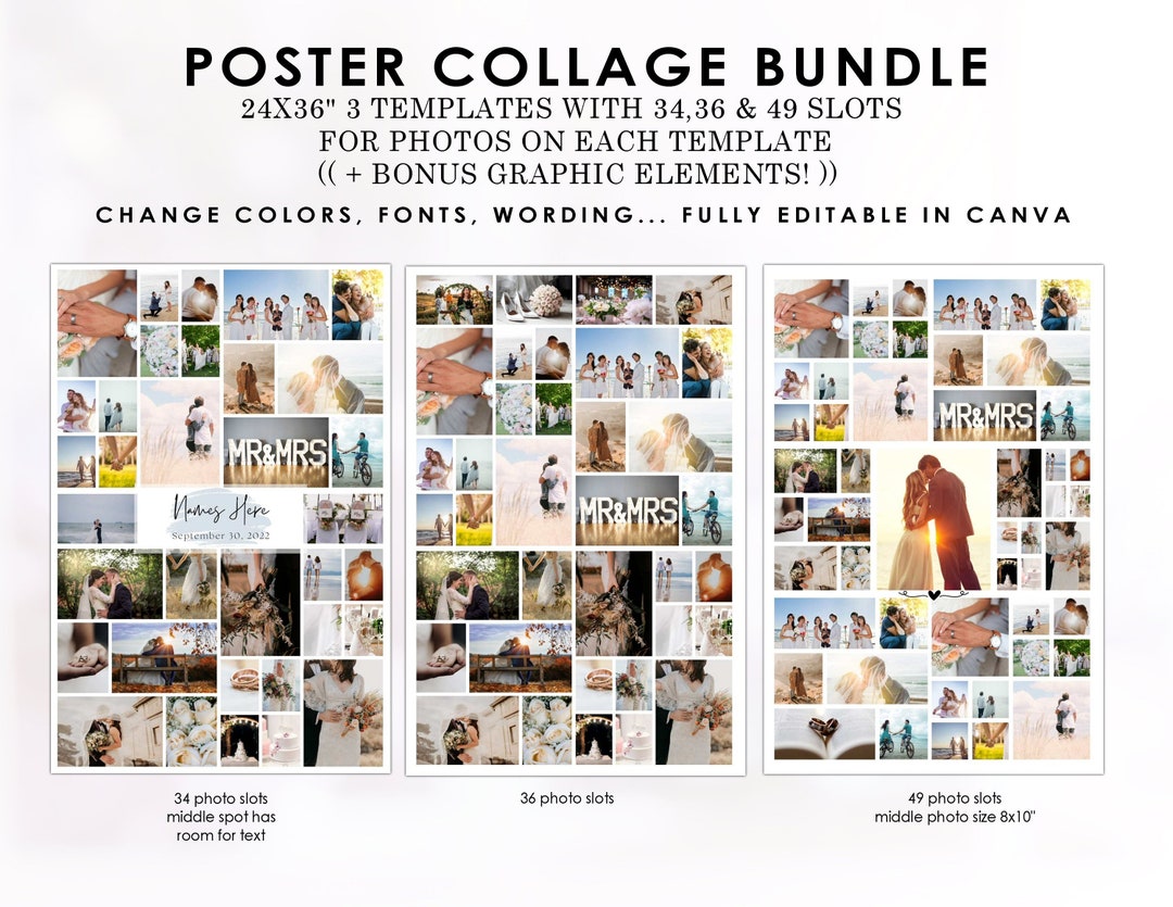 24x36 PHOTO COLLAGE Bundle Poster Photo Templates Edit - Etsy