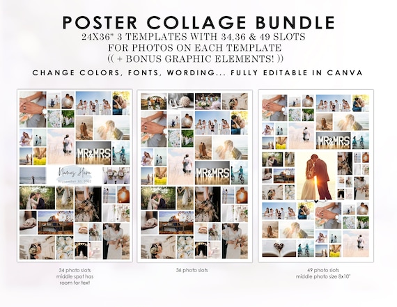 24x36 PHOTO COLLAGE Bundle Poster Photo Templates Edit - Etsy