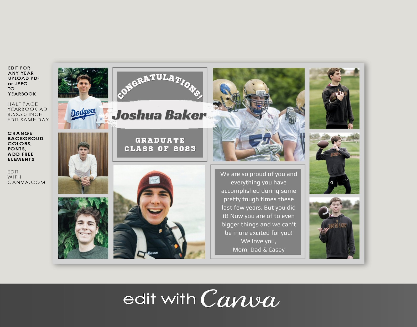 Half Page YEARBOOK AD Canva Template Guys Navy Gold or - Etsy