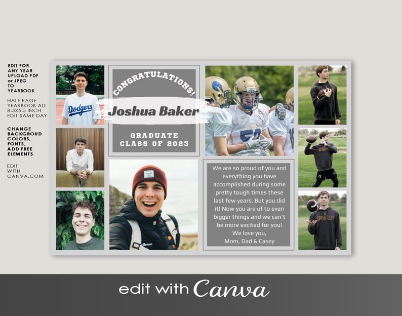 Half Page YEARBOOK AD Canva Template Guys Navy Gold or - Etsy