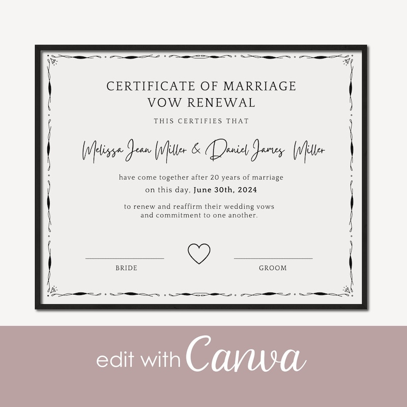 Vow Renewal Certificate - Etsy