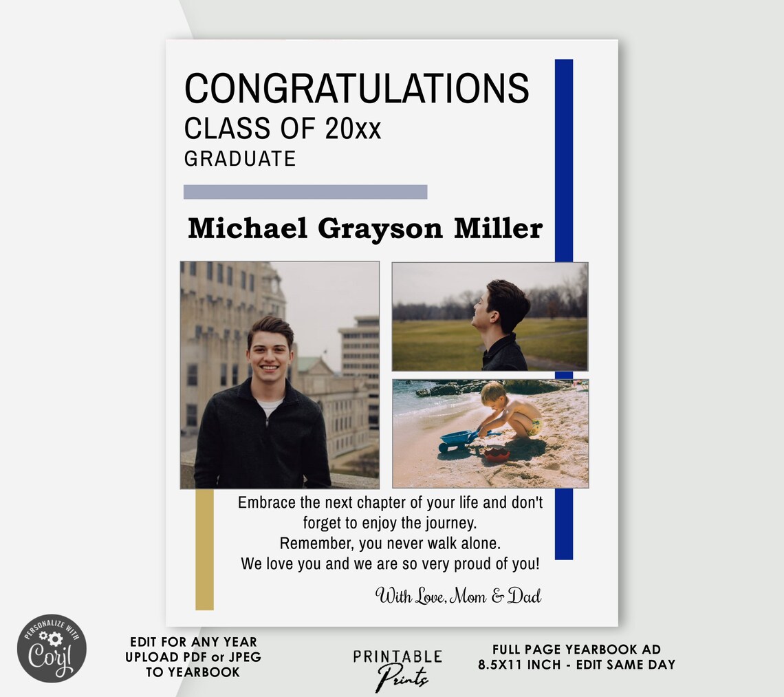 TEMPLATE YEARBOOK AD Tribute From Parents Editable Pages - Etsy