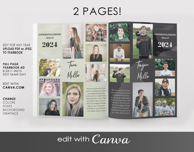 YEARBOOK AD Twins Canva Template Editable Year Book Ad Senior - Etsy