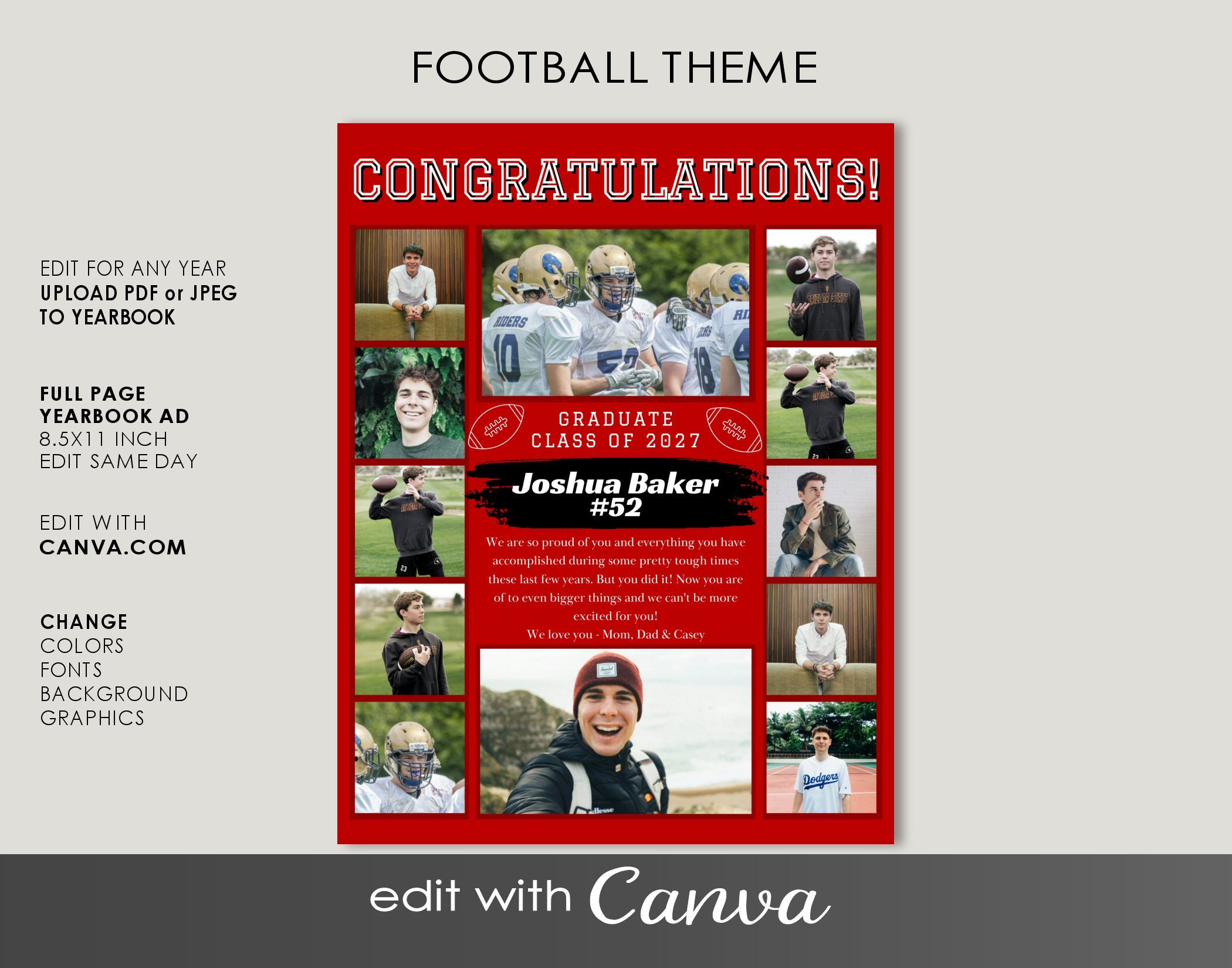 Full Page FOOTBALL YEARBOOK Ad Template Ad Set Edit With - Etsy