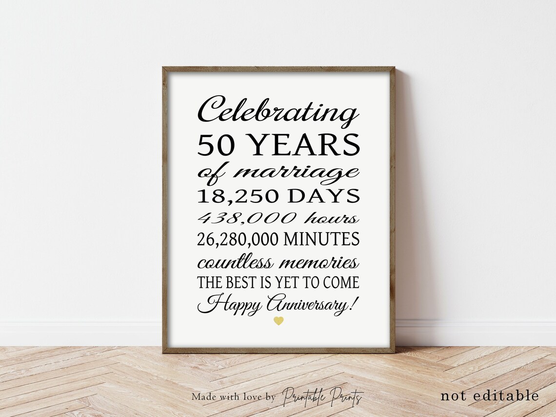 50th ANNIVERSARY PRINTABLE Gift, 50 Years Sign, Golden Anniversary ...