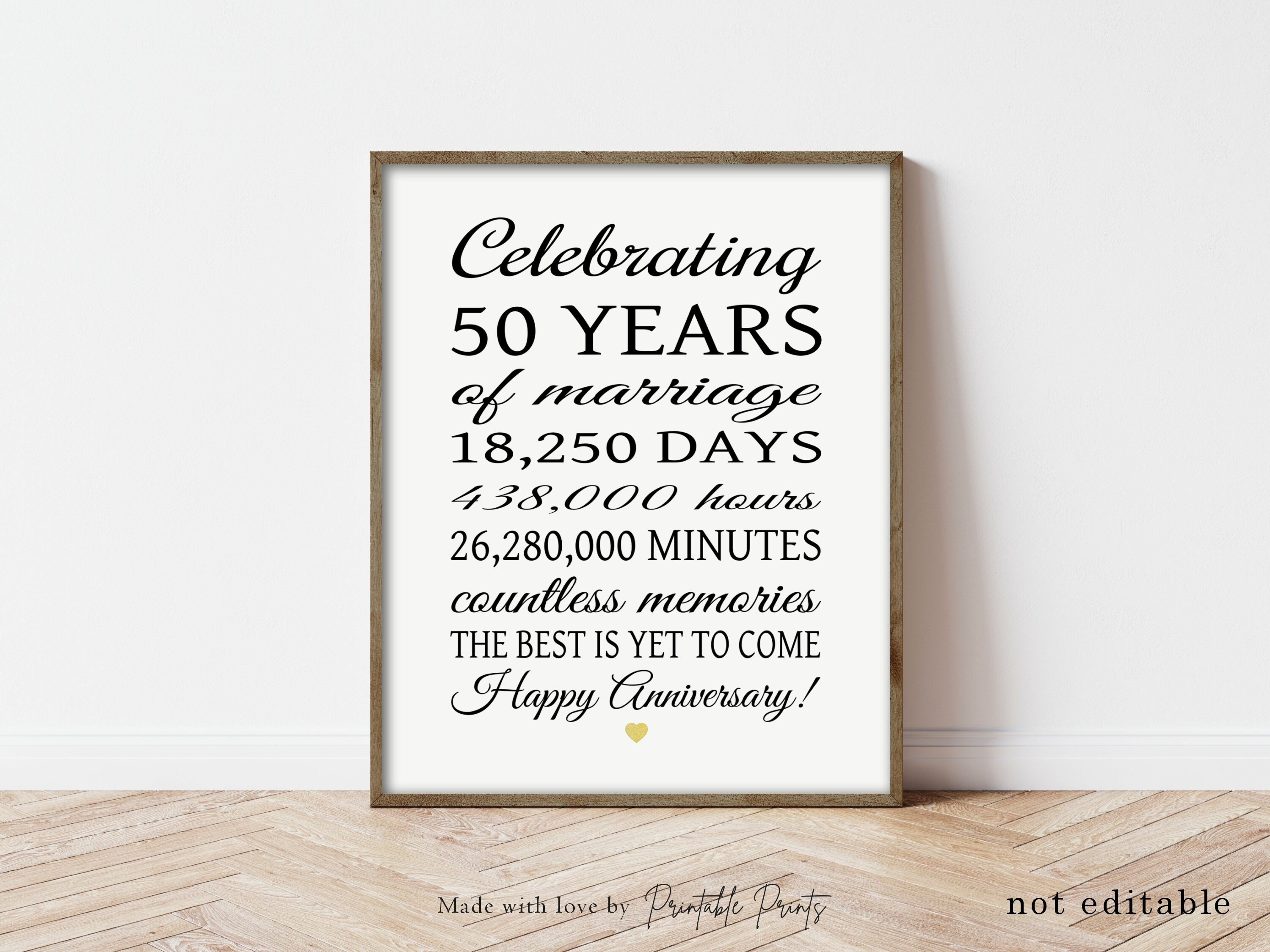 50th ANNIVERSARY PRINTABLE Gift, 50 Years Sign, Golden Anniversary ...