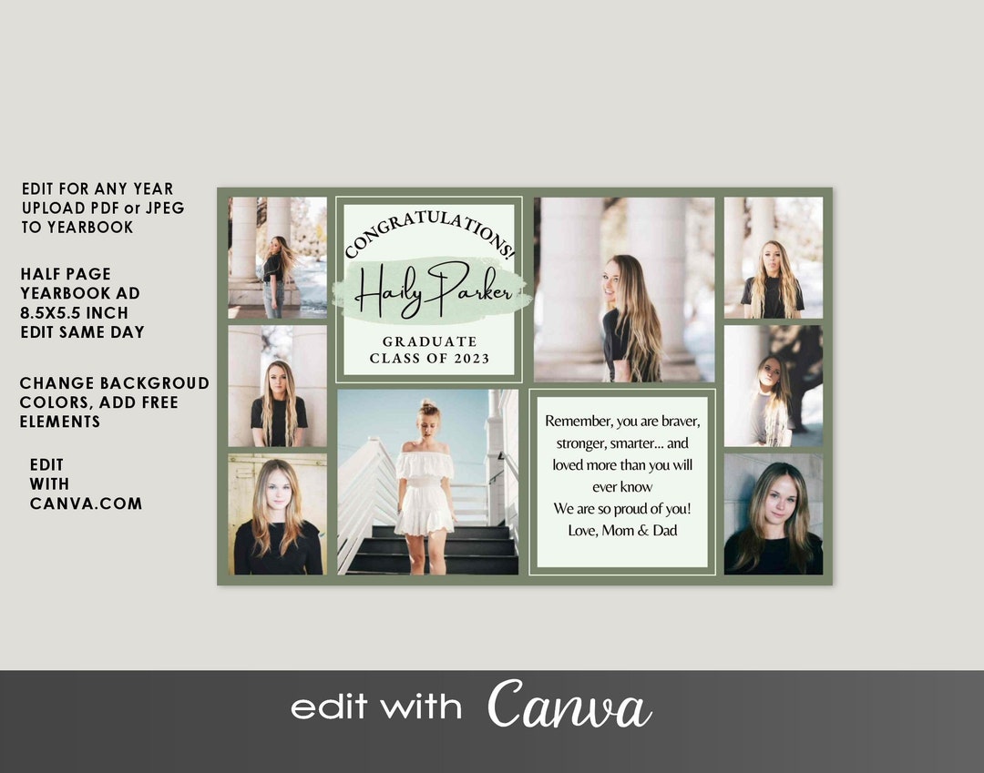 Half Page YEARBOOK AD Canva Template, Editable Layout, Minimalist ...