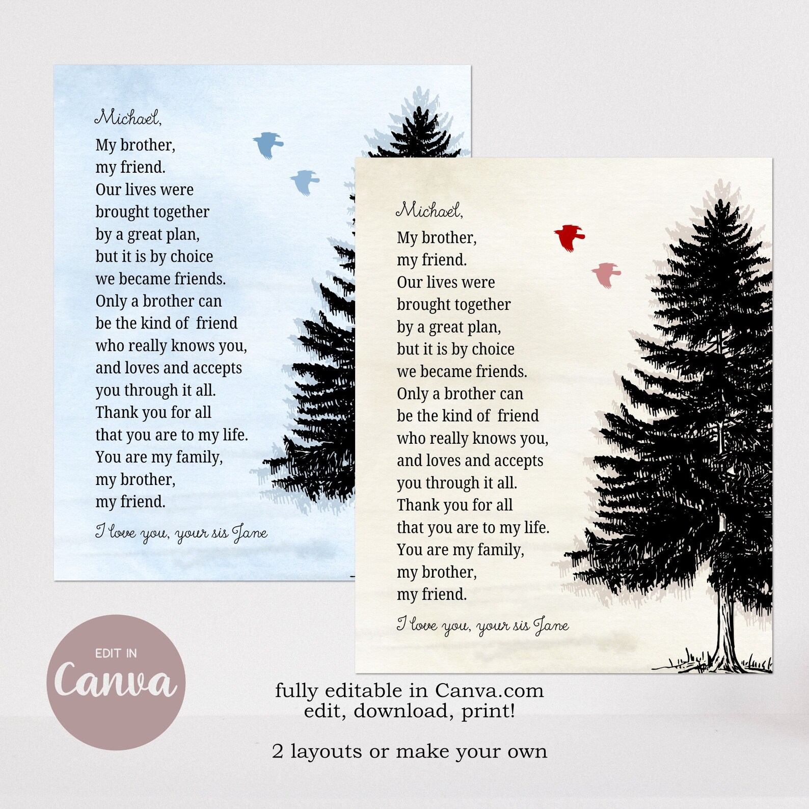 Brother Christmas Gift, Personalized Poem, Editable Template ...