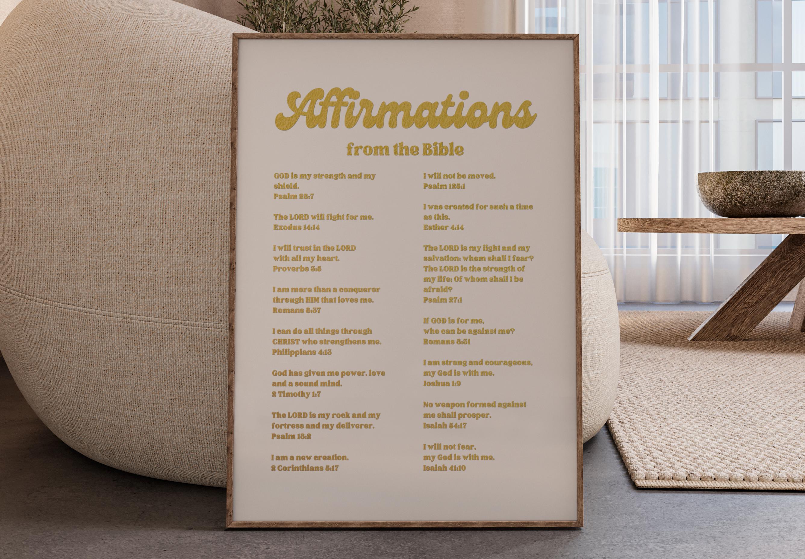 Affirmations Printable Poster Print, Gold Bible Verse Scriptures Wall ...