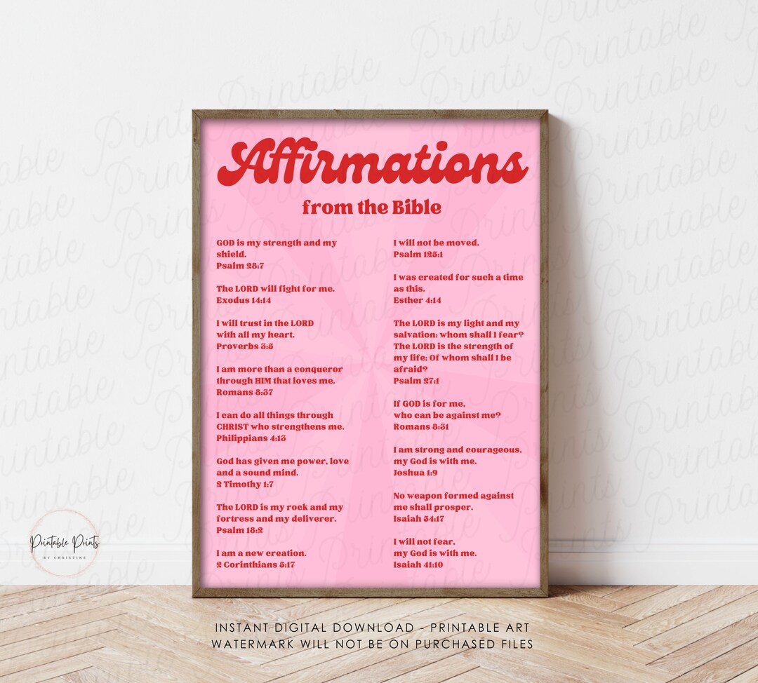 Trendy Affirmations Printable Prints, AFFIRMATIONS Scriptures Pink Wall ...