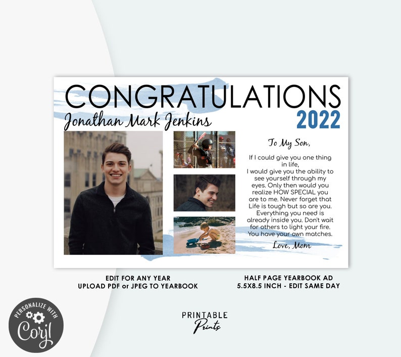 HALF Page Yearbook Ad Editable Template Tribute From - Etsy