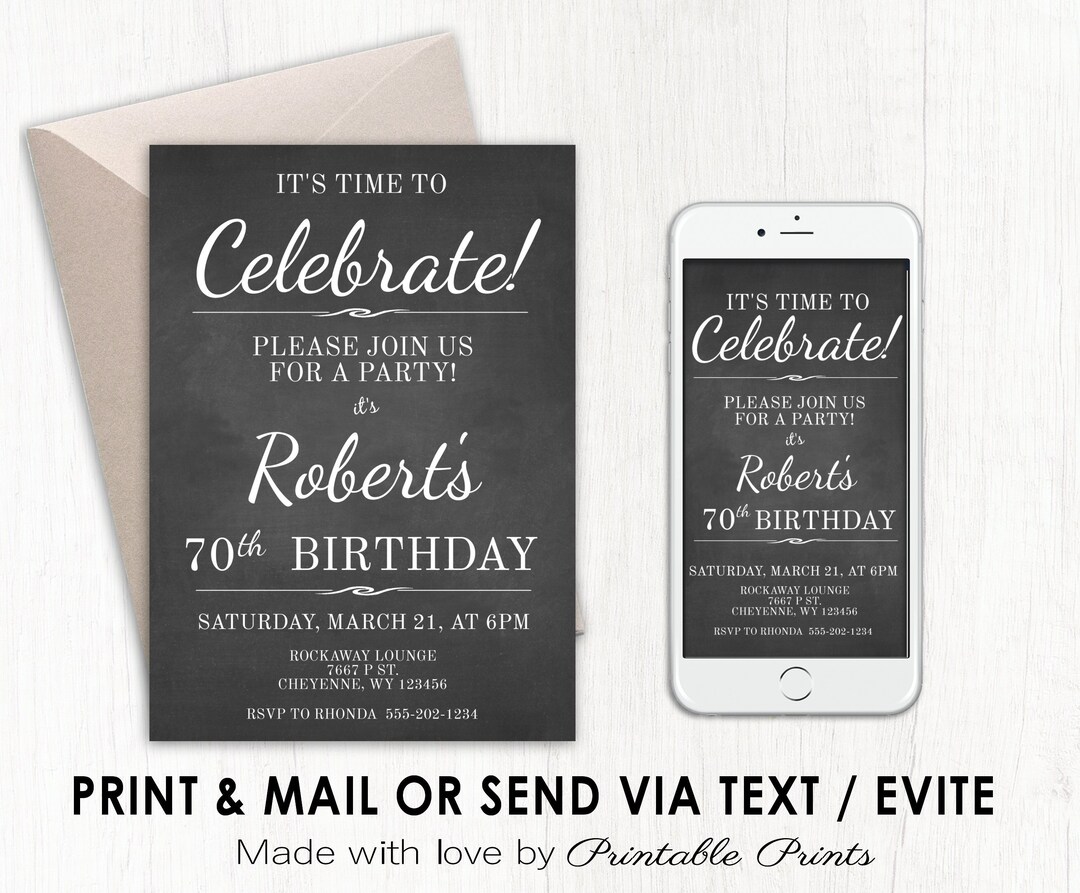Editable 70th Birthday Invite Template Party Invitation INSTANT ...