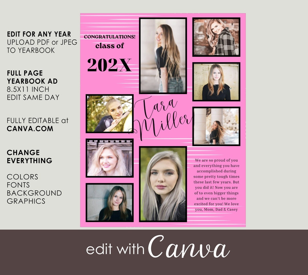 Canva YEARBOOK AD TEMPLATE Editable File, Senior Year Book ...