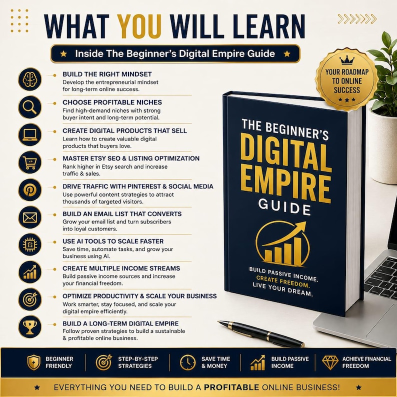 Beginner's Digital Empire Guide | Passive Income, Etsy Success ...