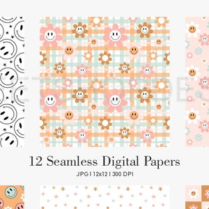 GROOVY RETRO, Retro Happy Face Seamless Pattern, Retro Background ...