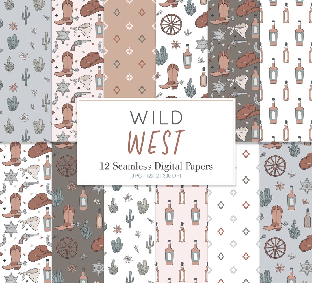 WILD WEST, Western Seamless Repeat Pattern, Cactus Floral Desert ...