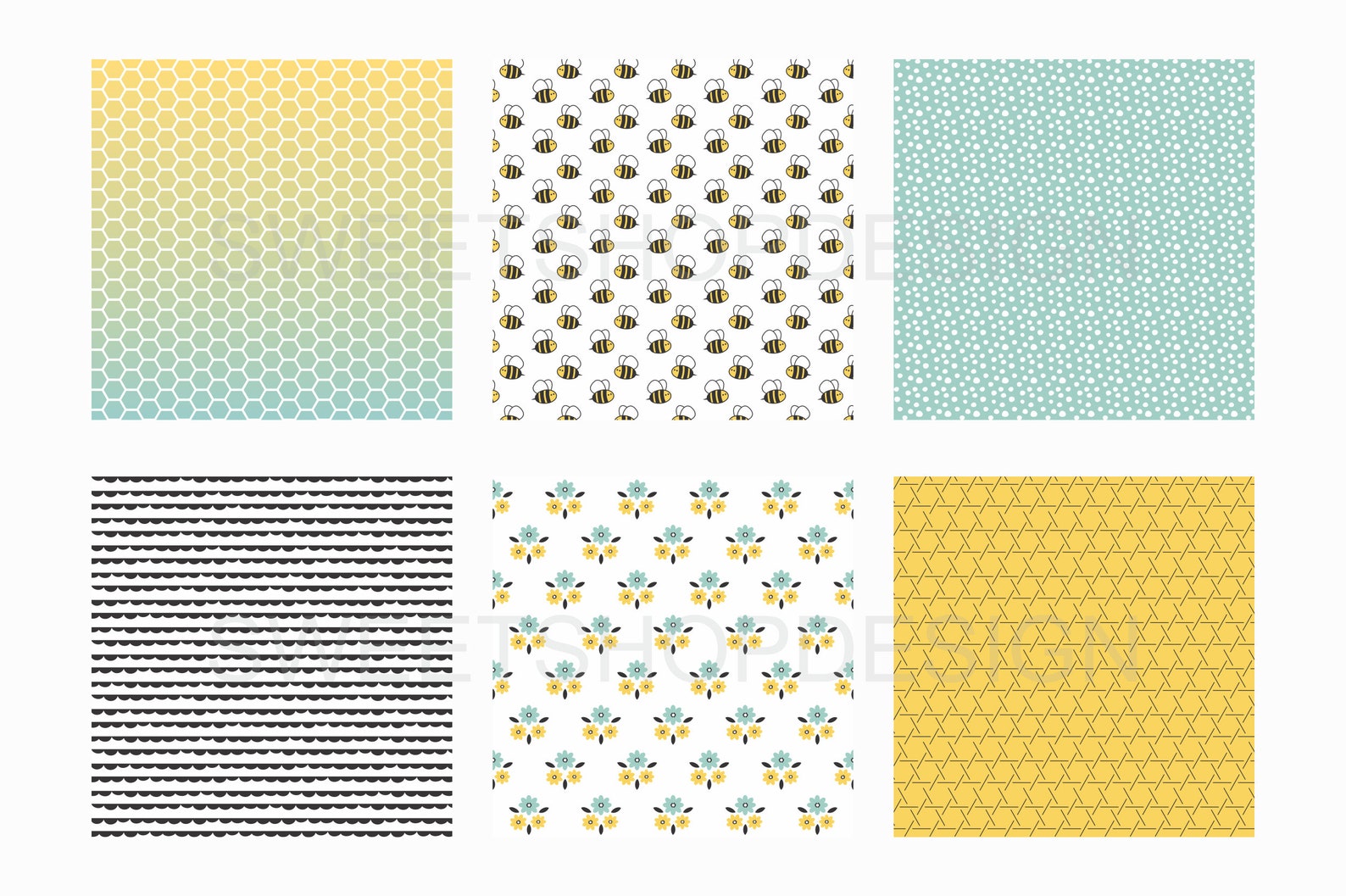 BUMBLE BEES, Bees, Floral, Geometric Backgrounds, Printable Digital ...
