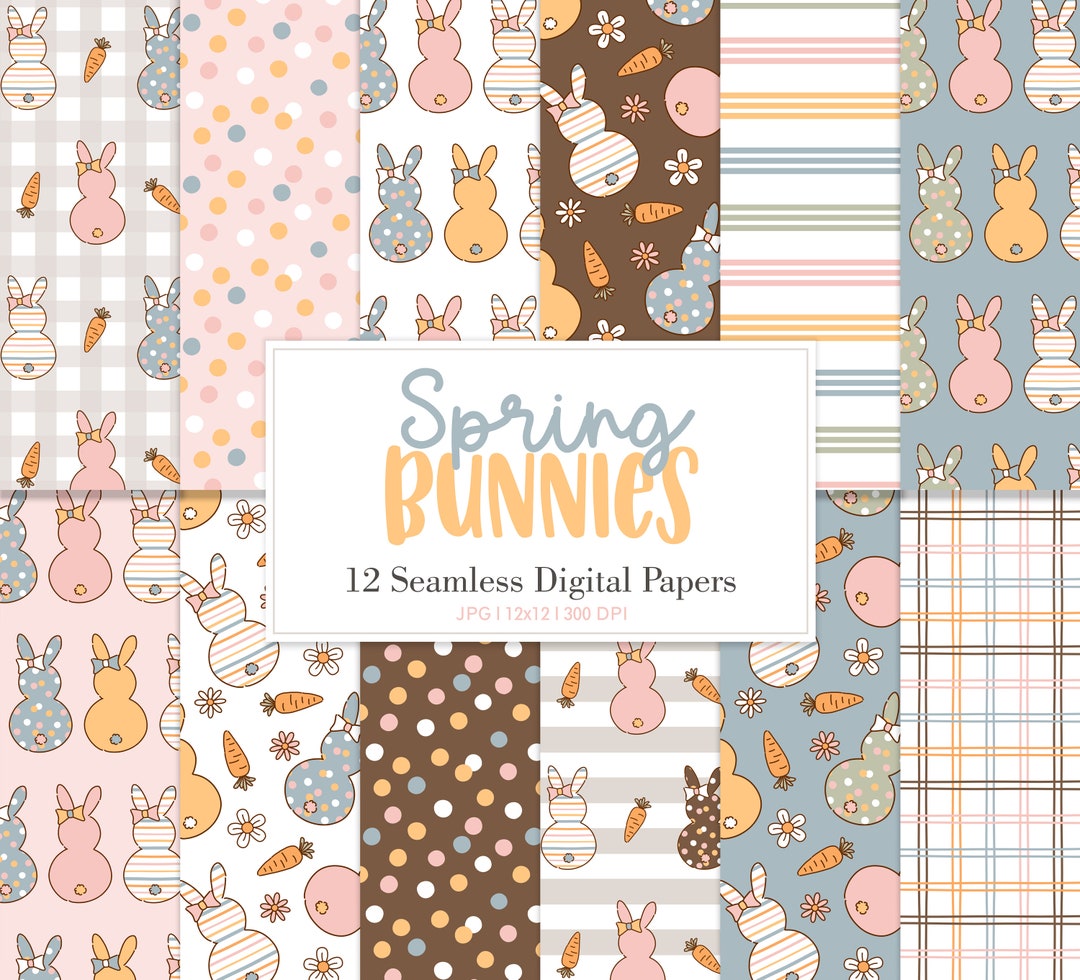 SPRING BUNNIES, Bunny Easter Spring Seamless Repeat Pattern, Retro ...