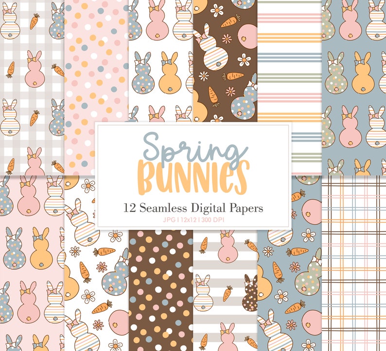 SPRING BUNNIES, Bunny Easter Spring Seamless Repeat Pattern, Retro ...