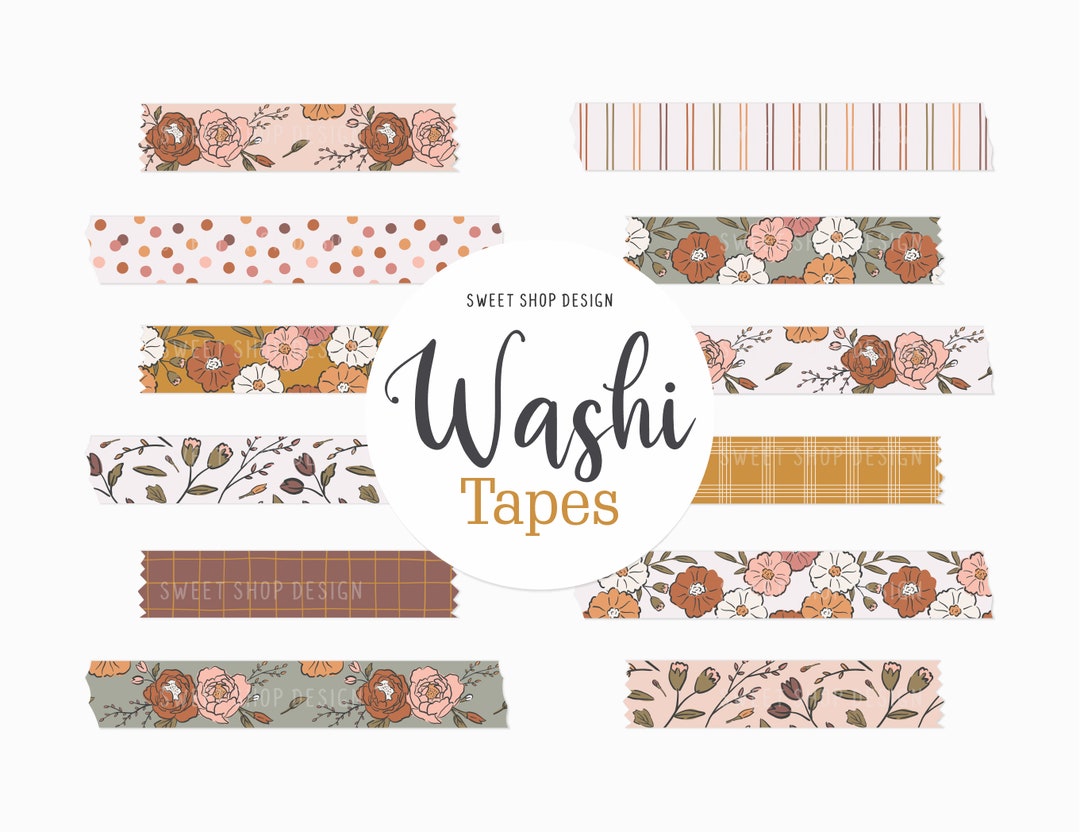 Digital Washi Tape Clipart FLOWER BLOOM, Graphics With Floral Stripes ...