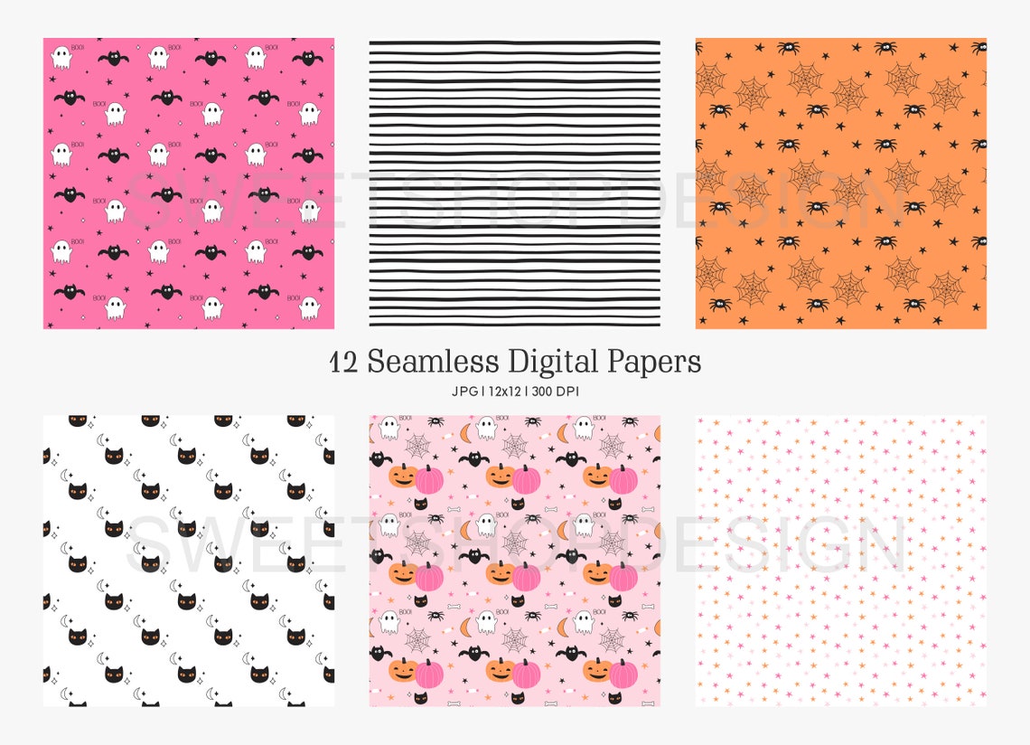 HALLOWEEN DOODLES, Bat Pumpkin Ghost Seamless Repeat Pattern ...
